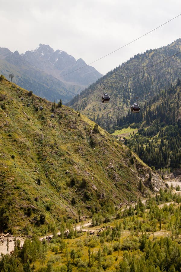 Cable Car at the Rink Medeo in Alma-Ata.Ropeway . Stock Photo - Image ...