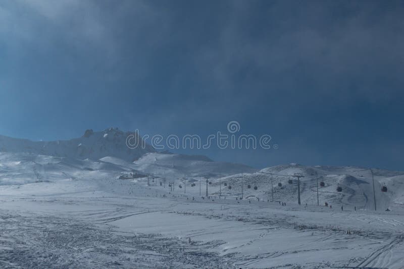 Ropeway on Snow Covered Erciyes Mount Slope Stock Photo - Image of ...