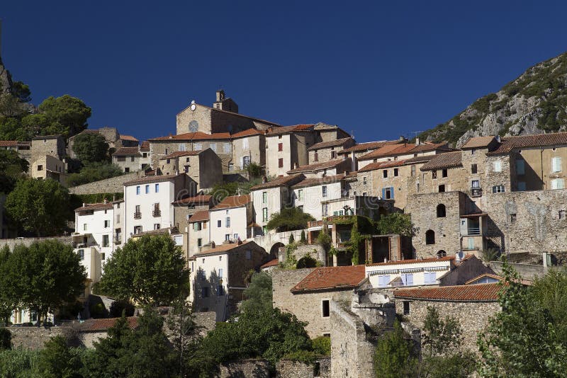 French Village Roquebrun, Languedoc-Roussillon Stock Image - Image of ...