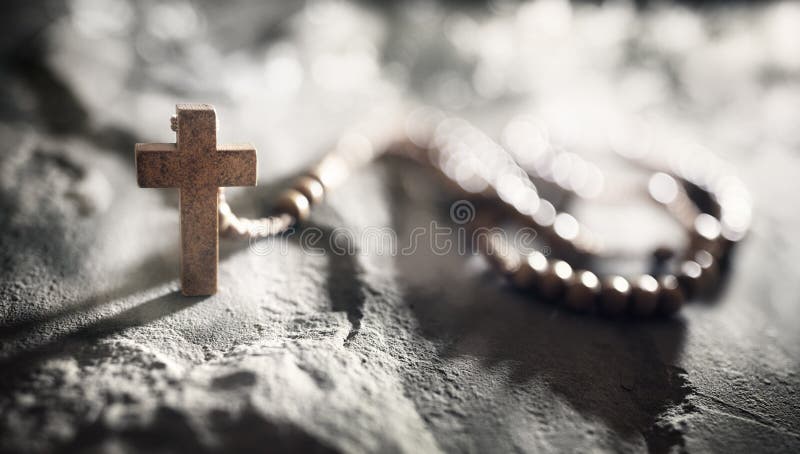Rosary Beads and Crucifix Cross with Copy Space Background Stock Image ...