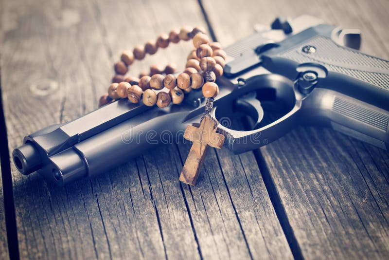 Rosary beads and gun stock image. Image of police, military - 55365667