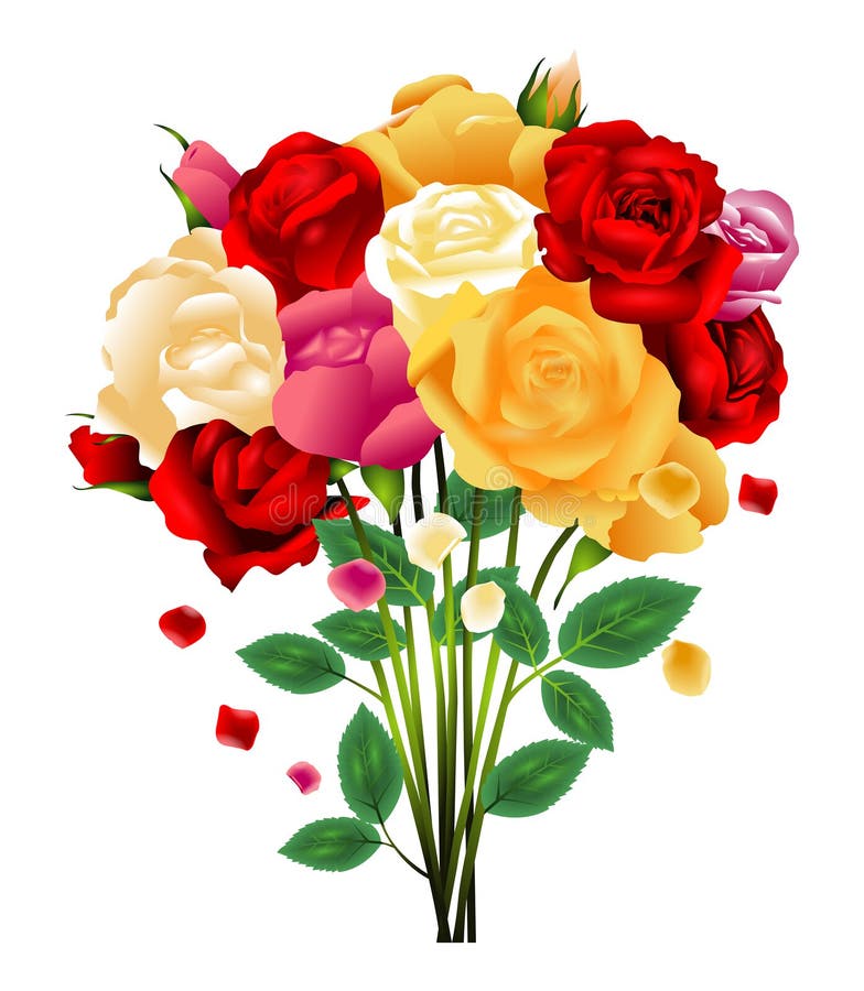 Rose Flowers Realistic Set with Different Colors Shapes. Rose Bouquet ...