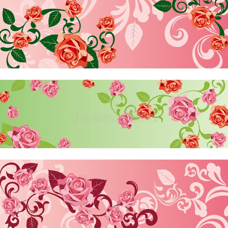 Web Banners with Pink Roses. Vector Eps-10. Stock Vector - Illustration ...