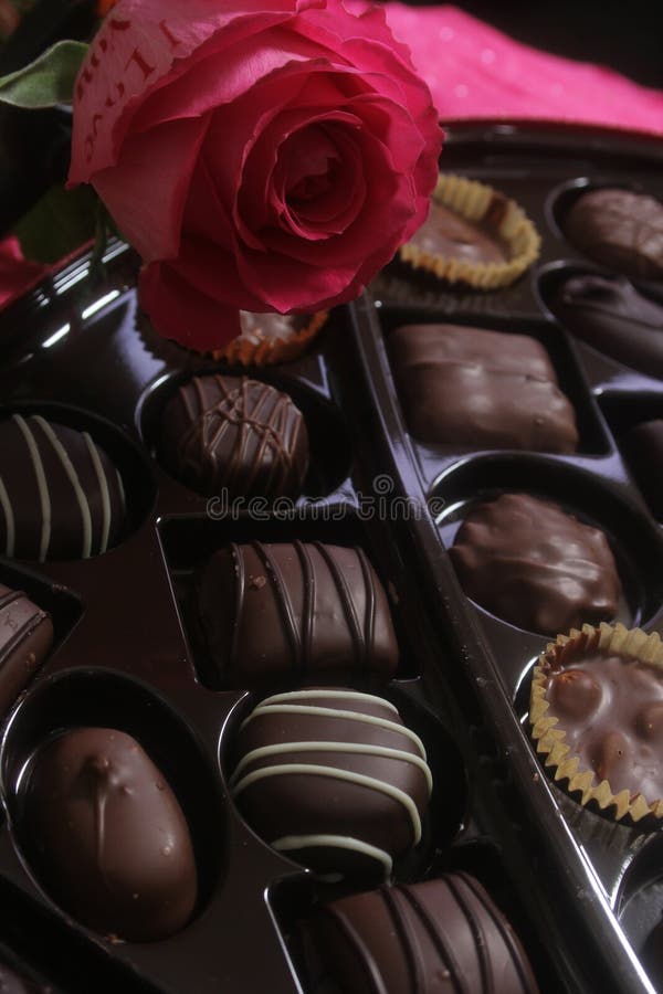 Rose and Box of Assorted Chocolates for Valentines Day Stock Image ...