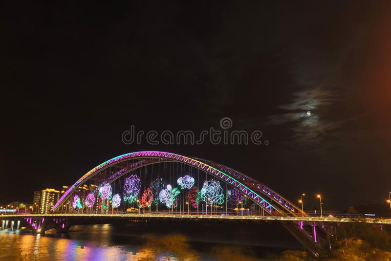 Rose bridge stock image. Image of night, lights, bridge - 65846073