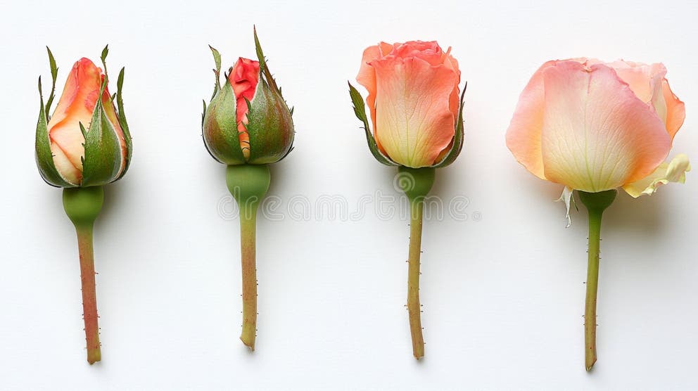 Rose Bud Stages of Growth and Bloom Stock Illustration - Illustration ...