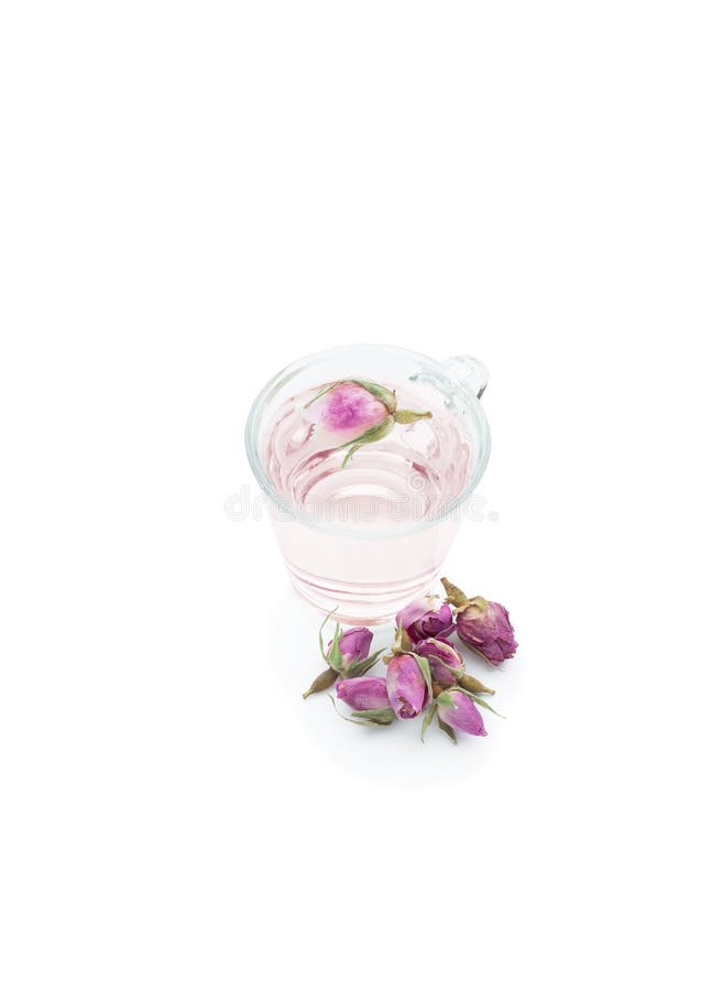 Rose Buds Tea in a Small Cup Isolated on White Stock Image - Image of ...