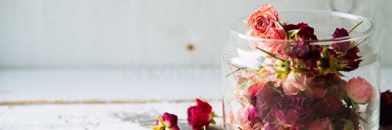Rose Buds Tea, Tea Strainer and Glass Jar. Selective Focus. Stock Photo ...