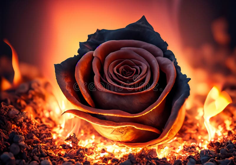 Red Rose Burning with Hot Flames, Isolated on White Stock Illustration ...