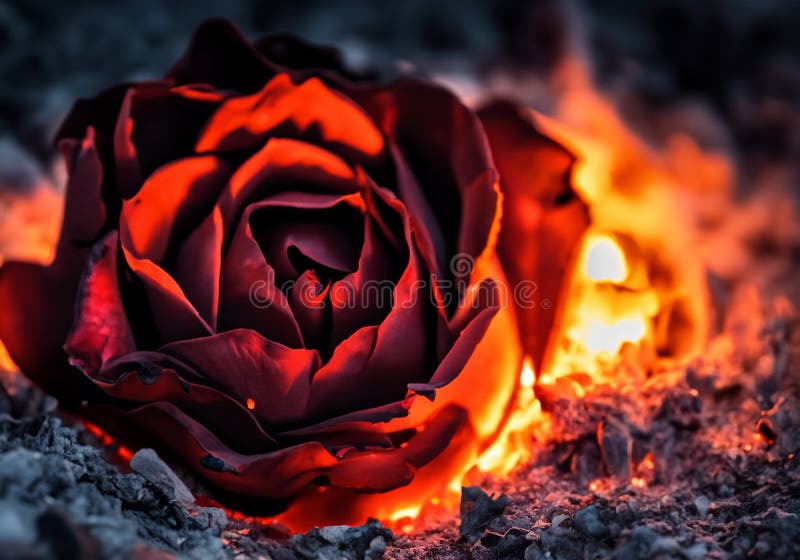 Red Rose Burning with Hot Flames, Isolated on White Stock Illustration ...