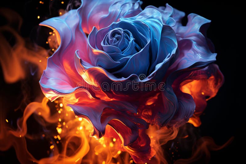 Red Rose Burning with Hot Flames, Isolated on White Stock Illustration ...