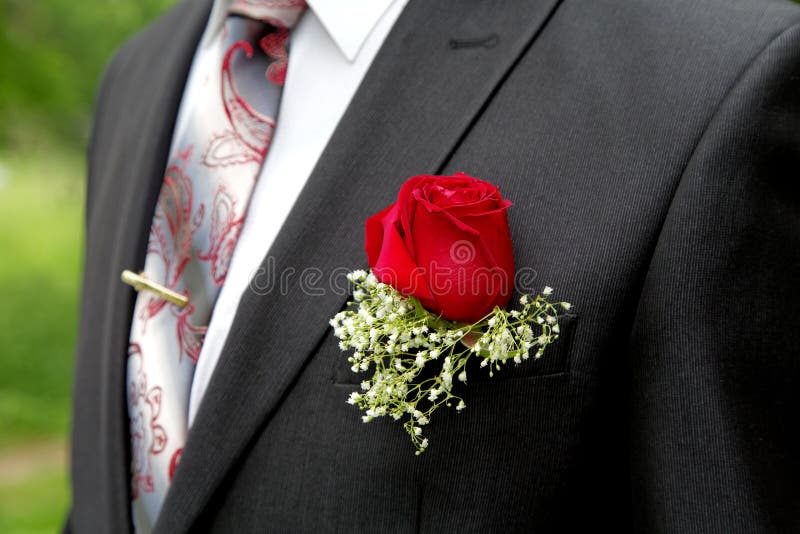 Groom Red Rose Buttonhole Wedding Stock Image - Image of occassion ...