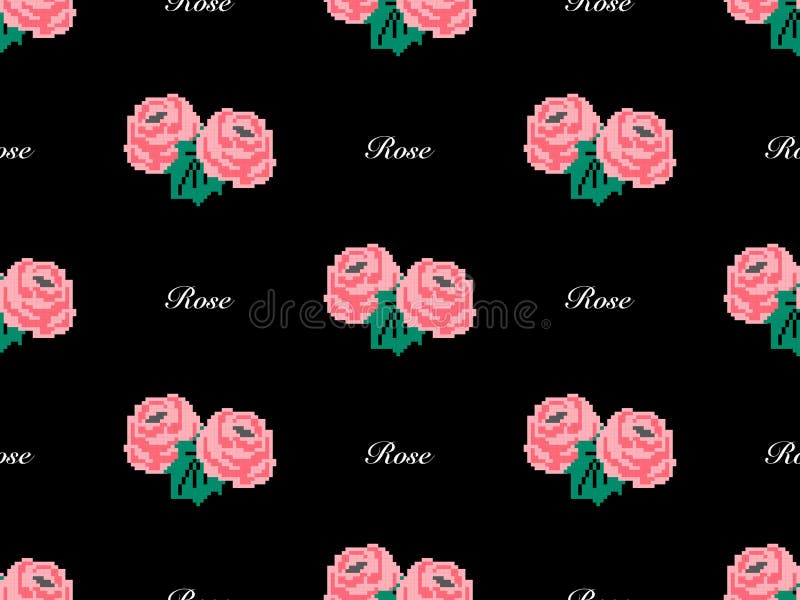 Rose Seamless Pattern on Black Background. Pixel Style Stock Vector ...