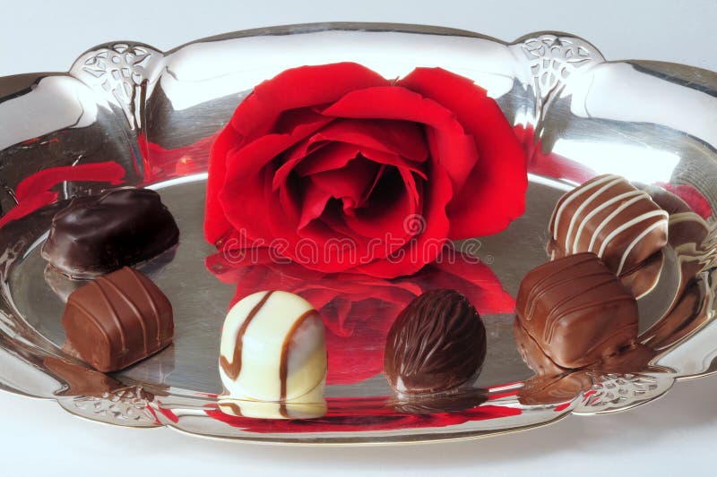 Rose and Chocolates on Silver Stock Photo - Image of sweets, romance ...