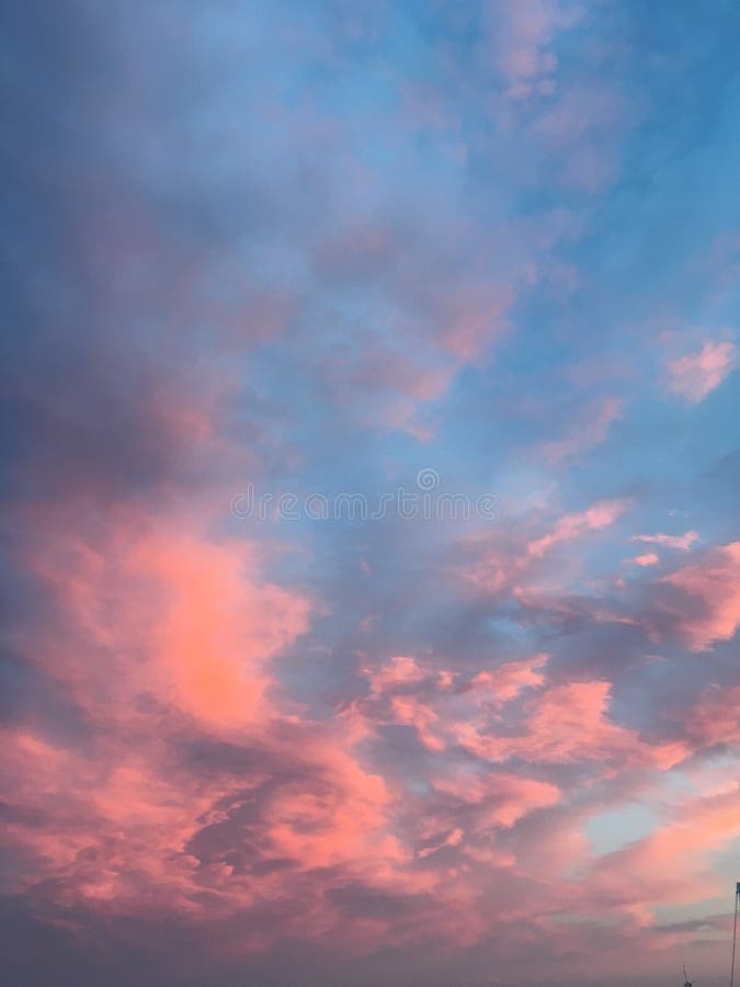 Rose clouds in a blue sky stock image. Image of rose - 176599389