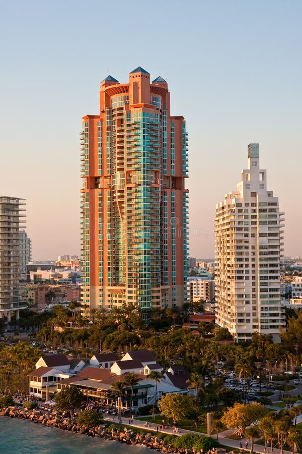 Rose Colored Condo Tower Rising in Morning Light Stock Photo - Image of ...
