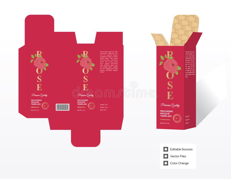 Rose Cosmetic Packaging Layout with 3D Illustration Mockup Design Stock ...