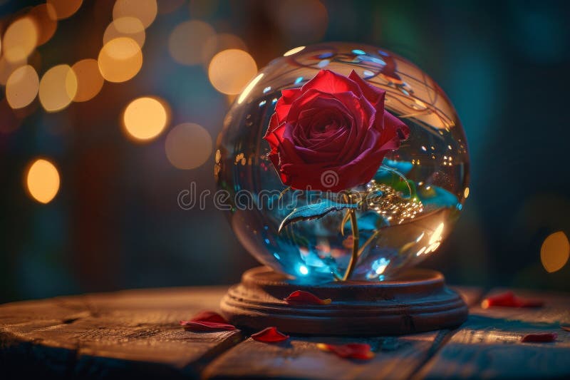 Rose in a Crystal Ball on the Table Stock Illustration - Illustration ...
