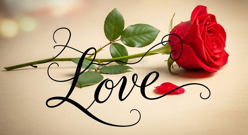 Rose with Cursive Word Love Stock Illustration - Illustration of ...