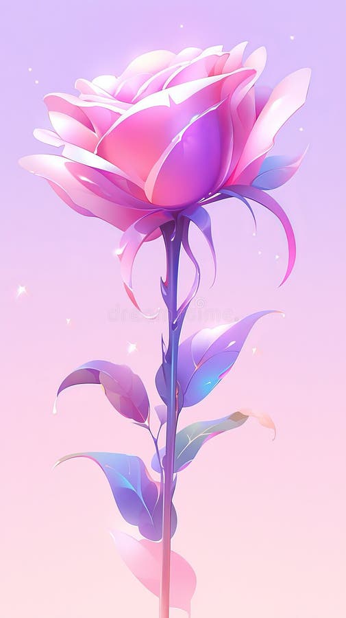 Rose, 3D Rendering, Matte Gradient Semi Melting, Purple Gradient ...