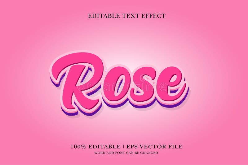 Rose Editable Text Effect with 3d Vector Design Stock Vector ...