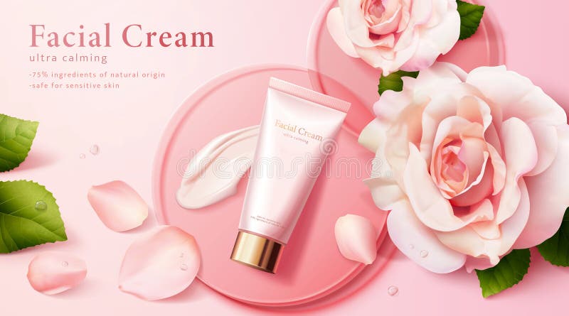 Rose Facial Cream Ad Banner Stock Illustration - Illustration of fresh ...