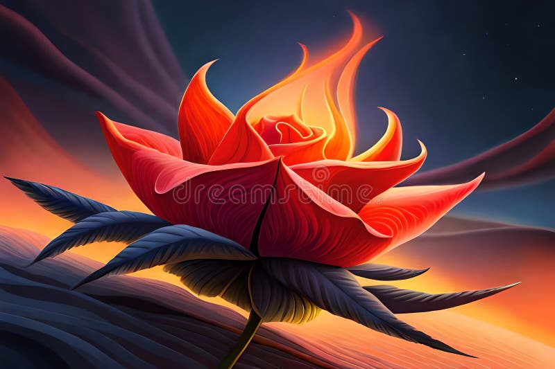 Rose at Fire Digital Painting. Generative AI Stock Illustration ...