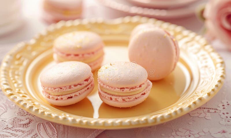 Rose-flavored Macarons on a Pastel Yellow Plate Stock Photo - Image of ...