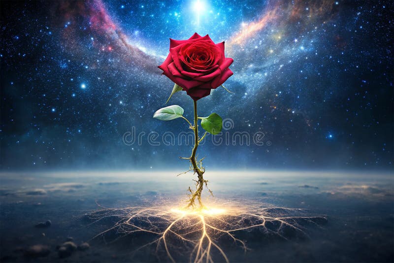 Rose Floating in Zero Gravity with Glowing Roots - AI-Generated Fantasy ...