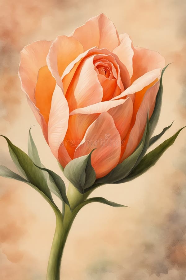 Rose Flower Bud Close Up Peach Color Draw Stock Illustration ...
