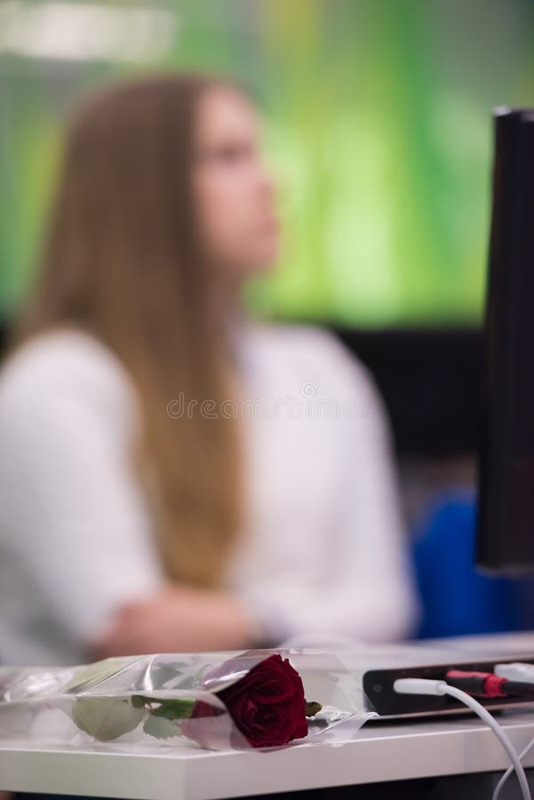 Rose Flower on Famale Students Table on Class Stock Image - Image of ...