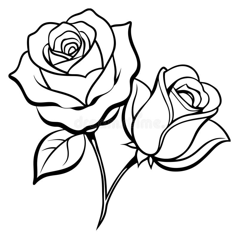 Rose Flower Line Art Vector Silhouette Illustration 3 Stock Vector ...