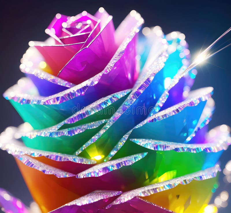 Rose Flower Made of Crystals and Diamonds, Multicolored Rose ...