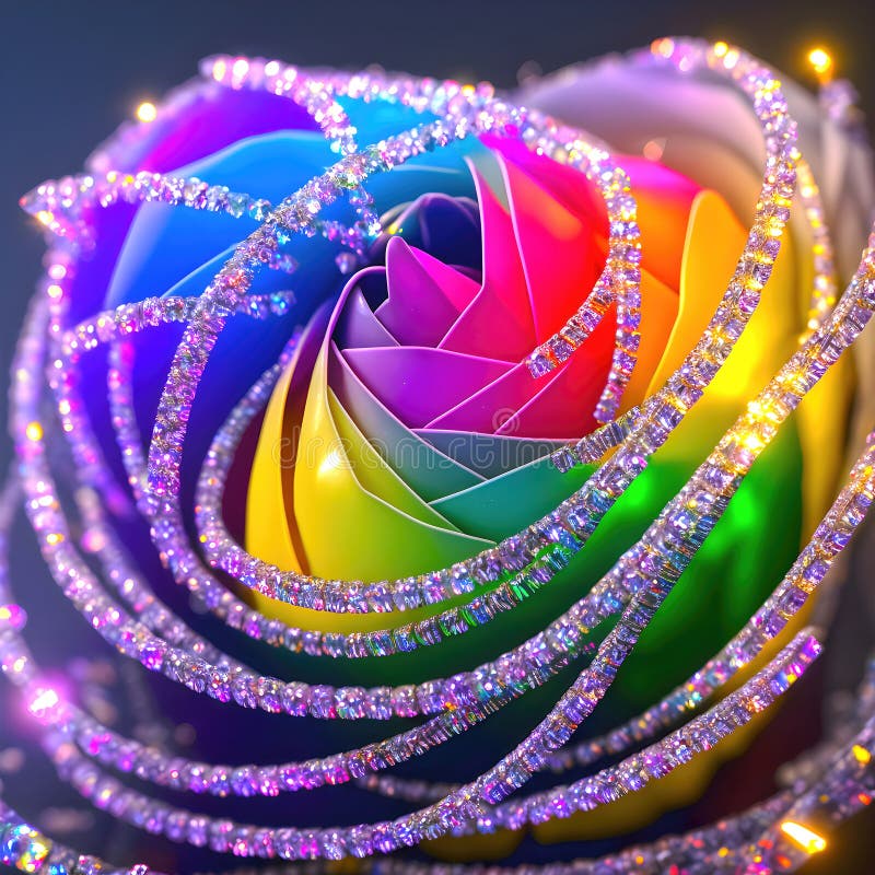 Rose Flower Made of Crystals and Diamonds, Multicolored Rose ...