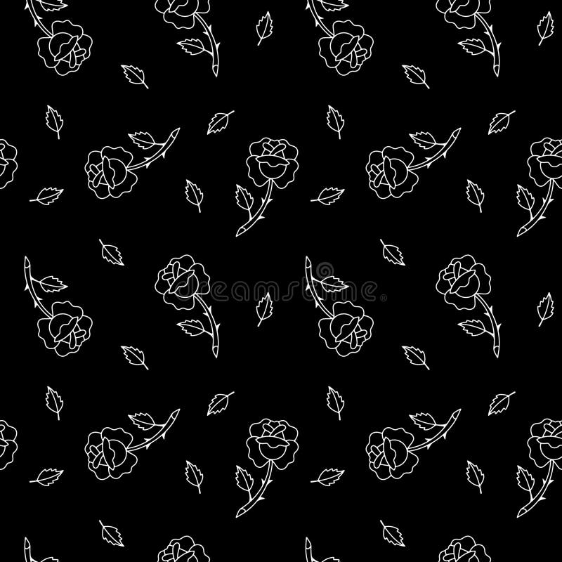 ROSE FLOWER SEAMLESS PATTERN WHITE OUTLINE Stock Vector - Illustration ...