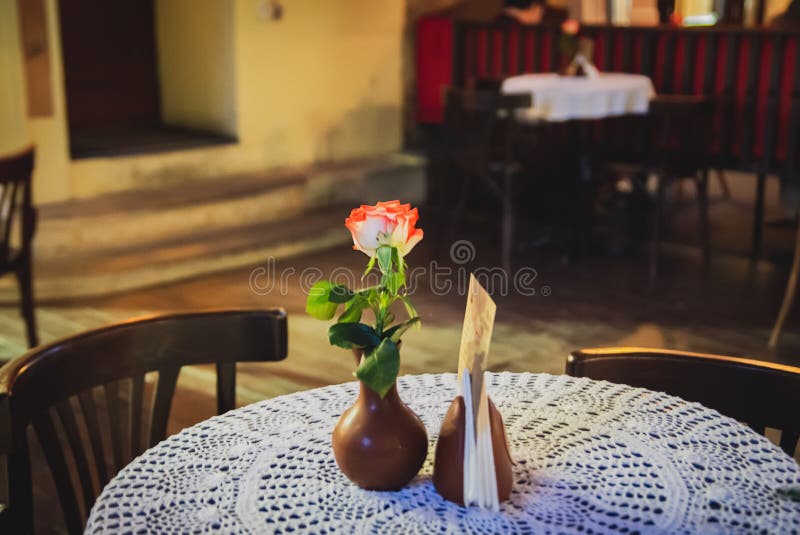 Rose Flower in a Vase on a Table in a Cafe Stock Photo - Image of decor ...