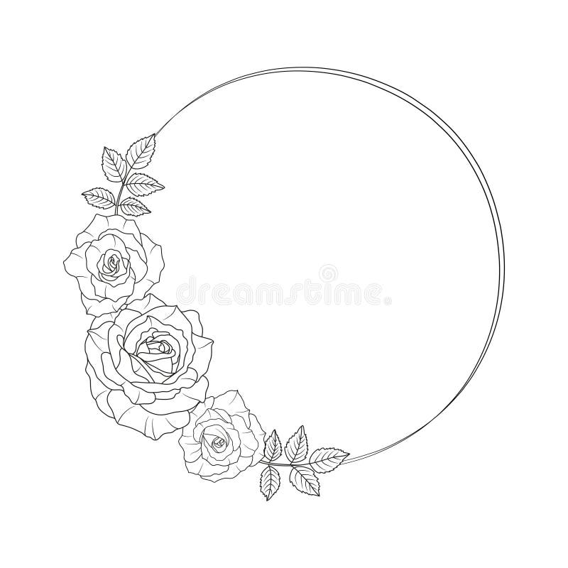 Rose Flower Wreath Line Art Stock Vector - Illustration of brand, roses ...