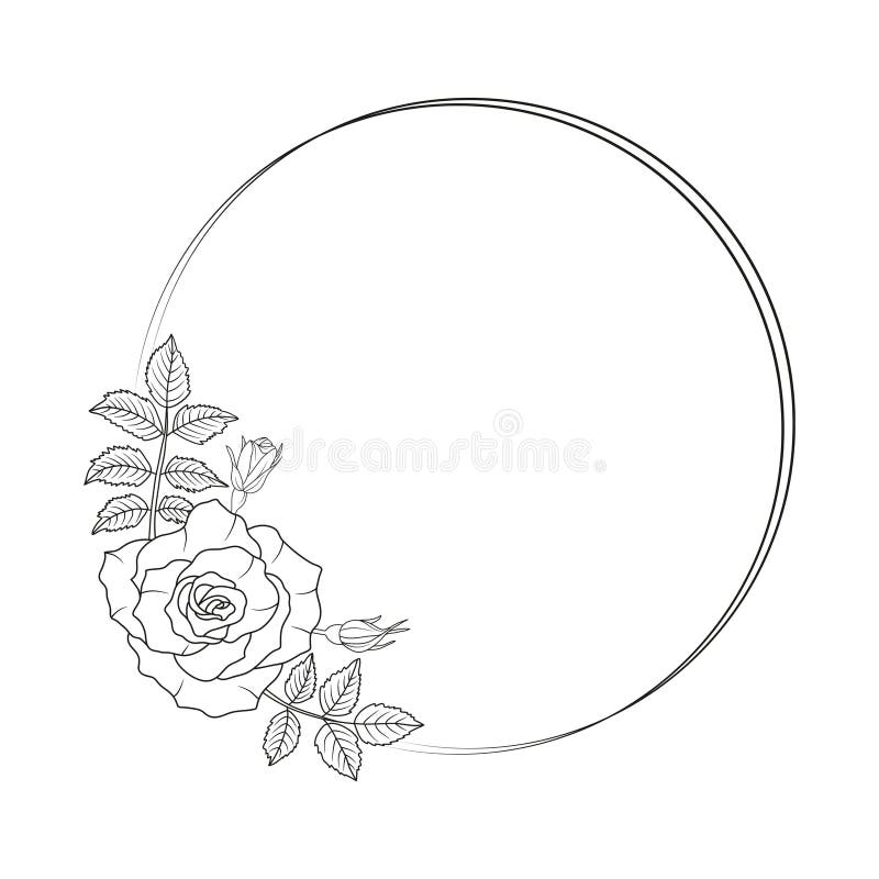 Rose Flower Wreath Line Art Stock Image - Illustration of design, roses ...