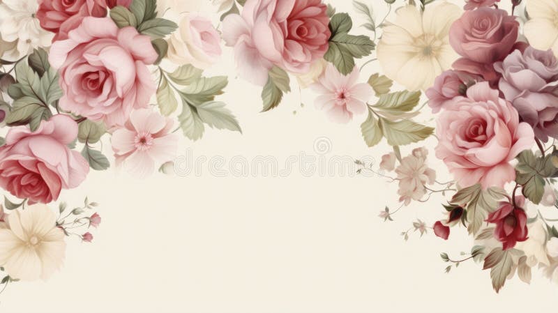 Rose Flowers Frame with Gradient Backlight and Subtle Gold Lines Stock ...