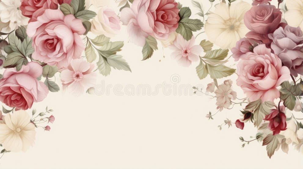 Rose Flowers Frame with Gradient Backlight and Subtle Gold Lines Stock ...