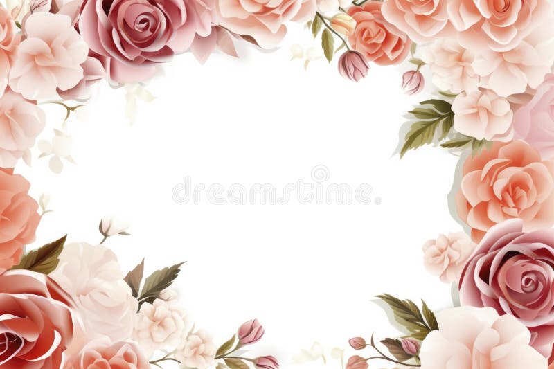Rose Flowers Frame with Gradient Backlight and Subtle Gold Lines Stock ...