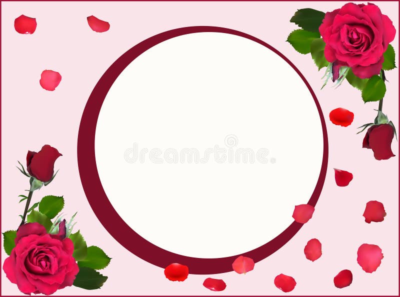 Rose Flowers and Petals in Pink Circle Frame Stock Vector ...