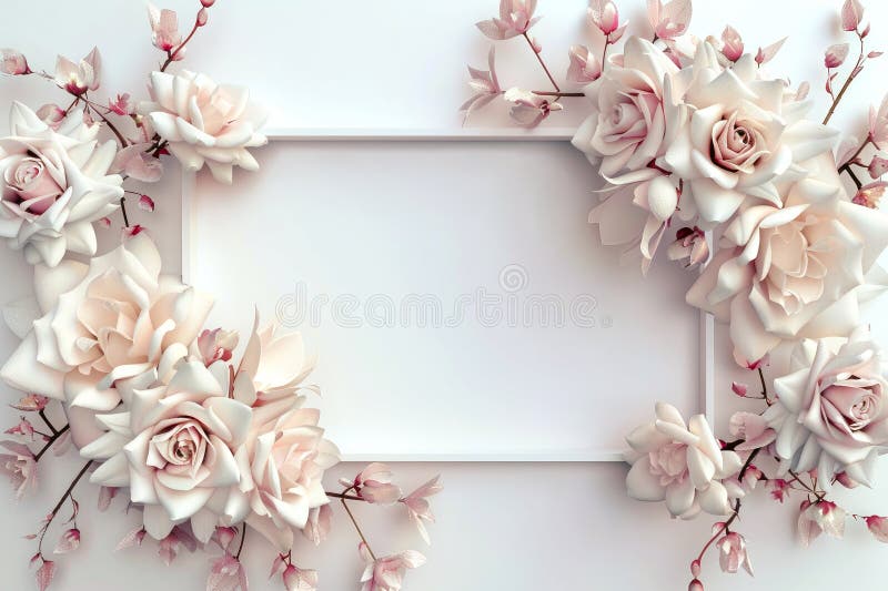Rose Flowers on the Sides of an Empty Rectangle Picture Frame Stock ...
