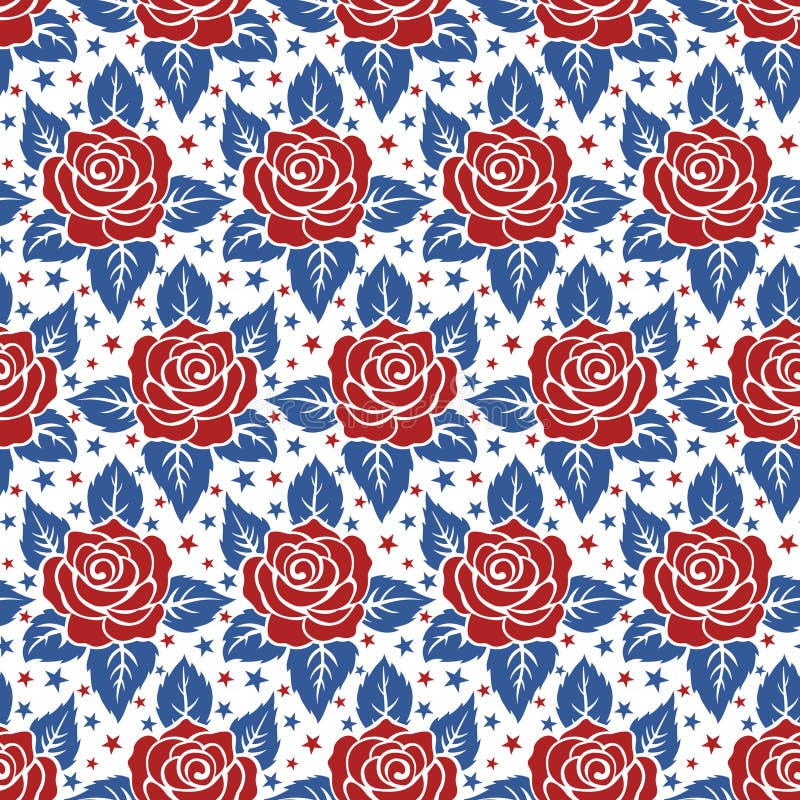 Rose Flowers USA Patriotic Seamless Pattern Stock Vector - Illustration ...