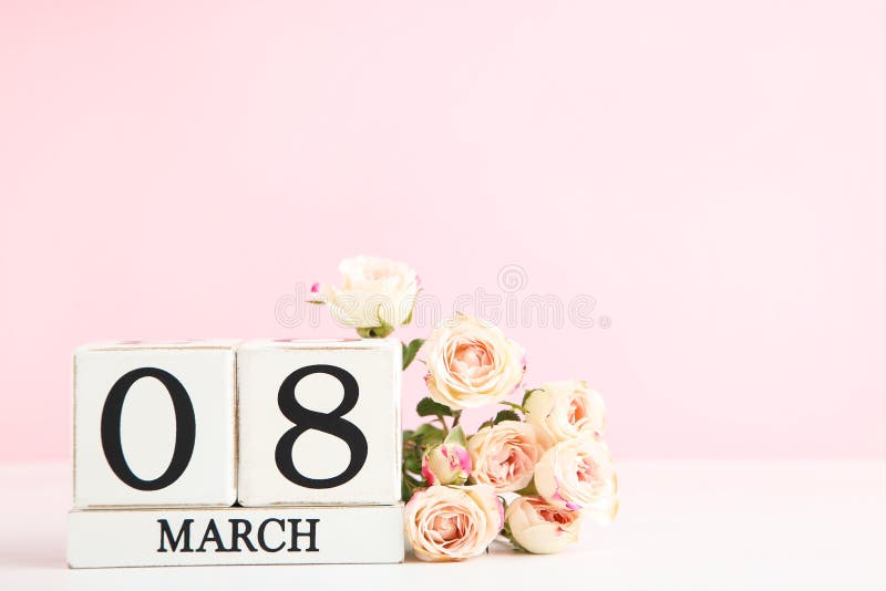 Rose Flowers and White Cube Calendar Stock Photo - Image of numeral ...