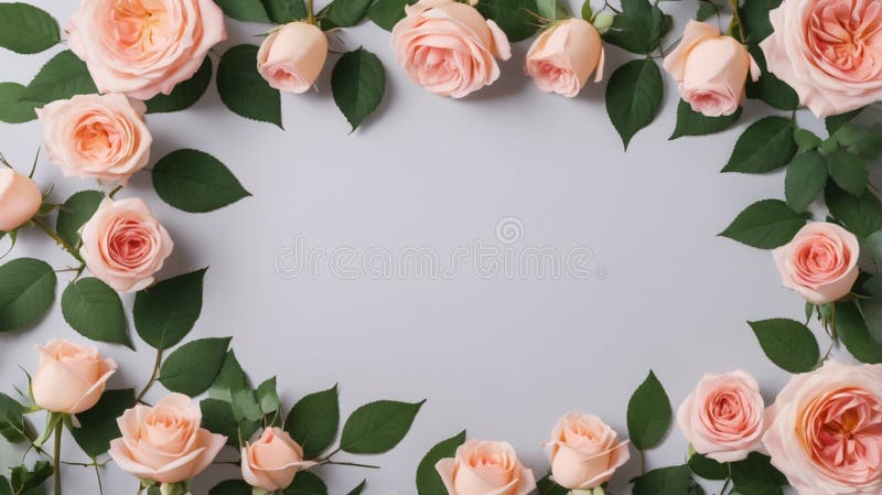 Fresh Rose Flowers. Rose Fresh Flowers with Leaves Frame on Table from ...
