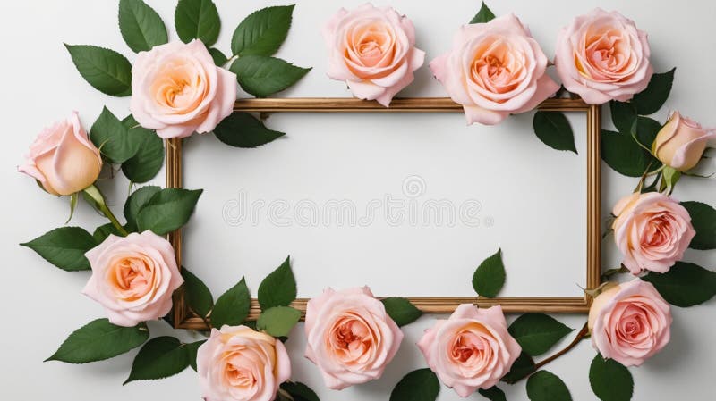Fresh Rose Flowers. Rose Fresh Flowers with Leaves Frame on Table from ...