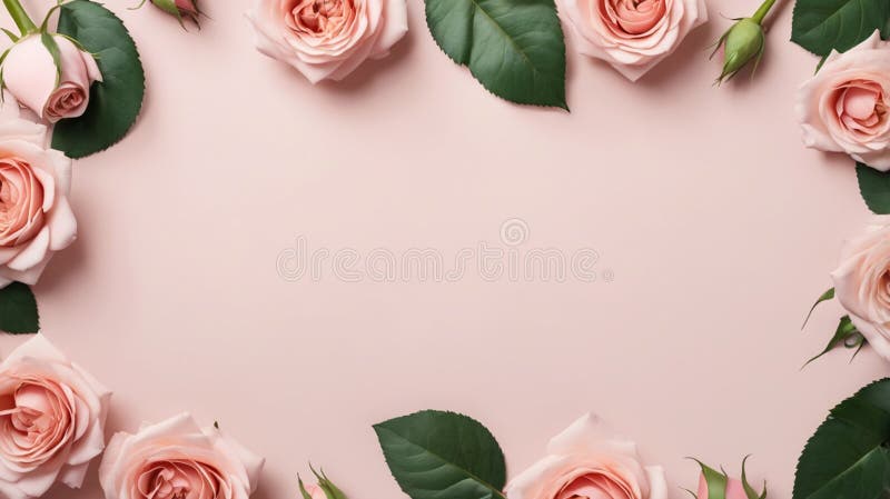 Fresh Rose Flowers. Rose Fresh Flowers with Leaves Frame on Table from ...