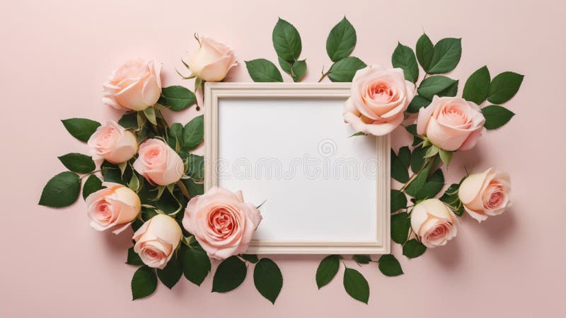 Fresh Rose Flowers. Rose Fresh Flowers with Leaves Frame on Table from ...
