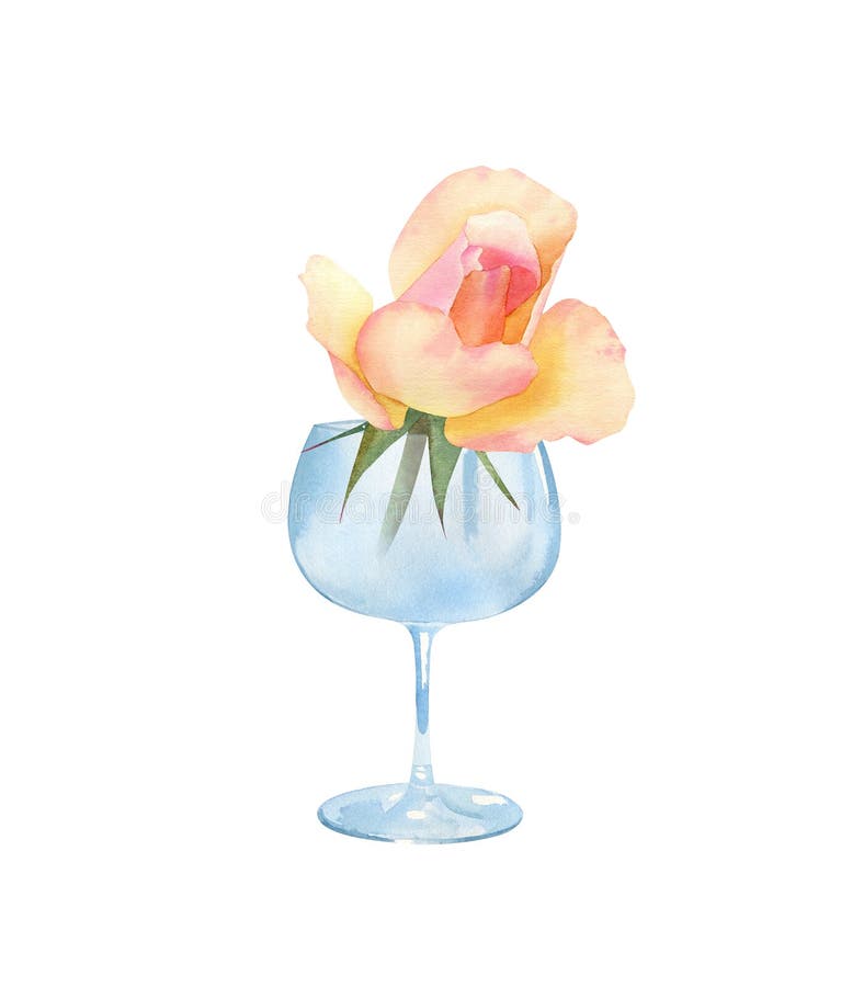 Rose in Glass for Wine Illustration. Watercolor Illustration with ...